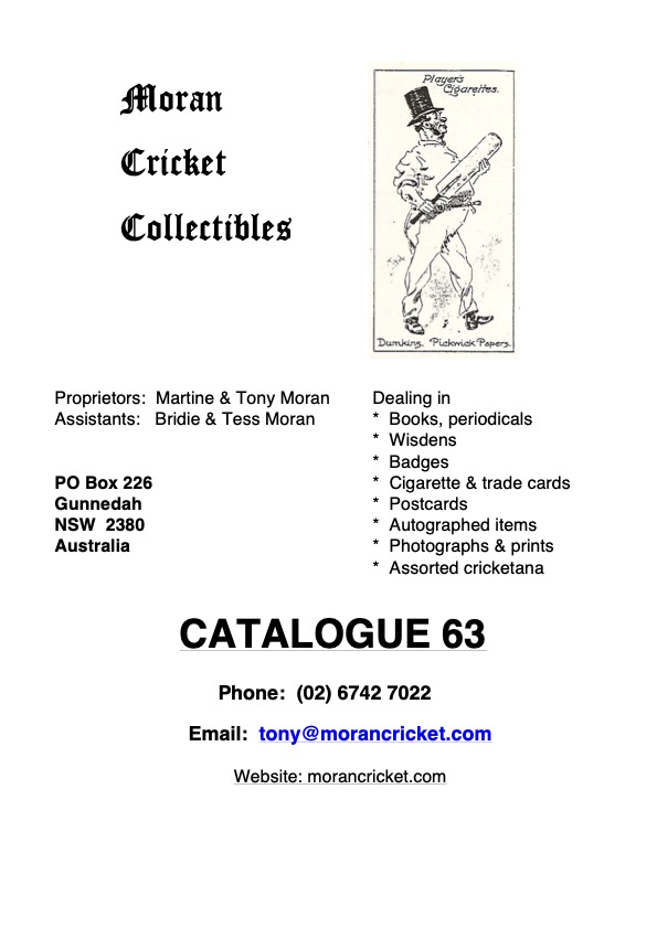 Catalogue 63 | Moran Cricket Collectibles
